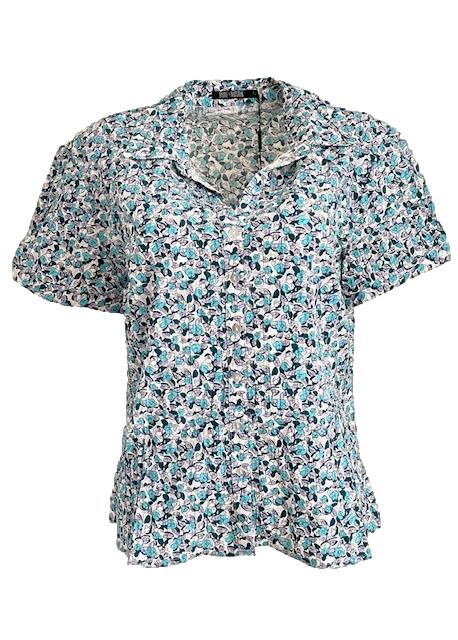 Pure and Natural turquoise floral short sleeve blouse | JJ Fashions