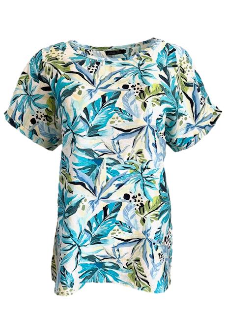 Sugar Crisp Turquoise Leaf Print Top